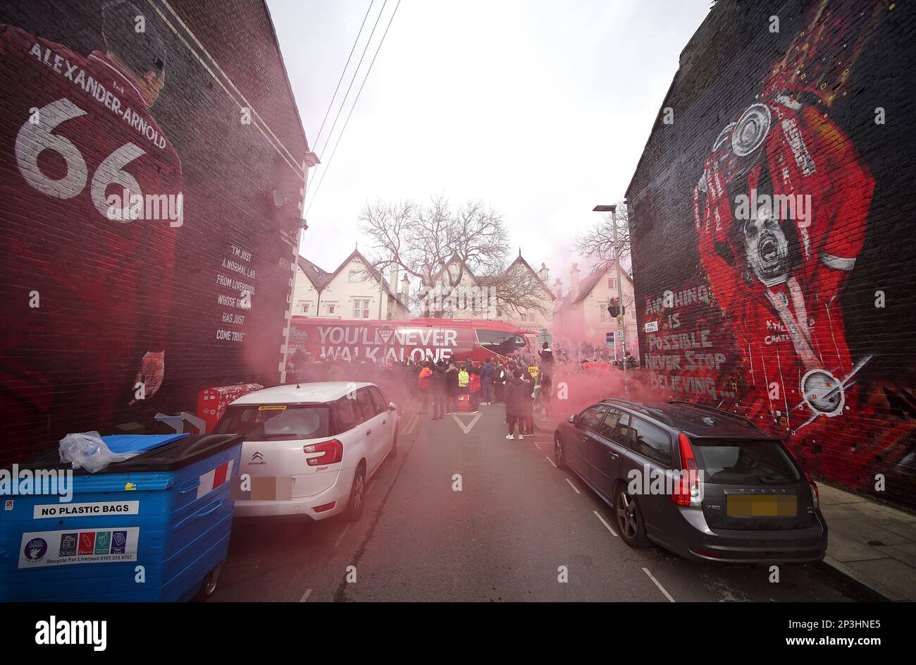 The Liverpool team bus goes past the fans before the Premier League ...