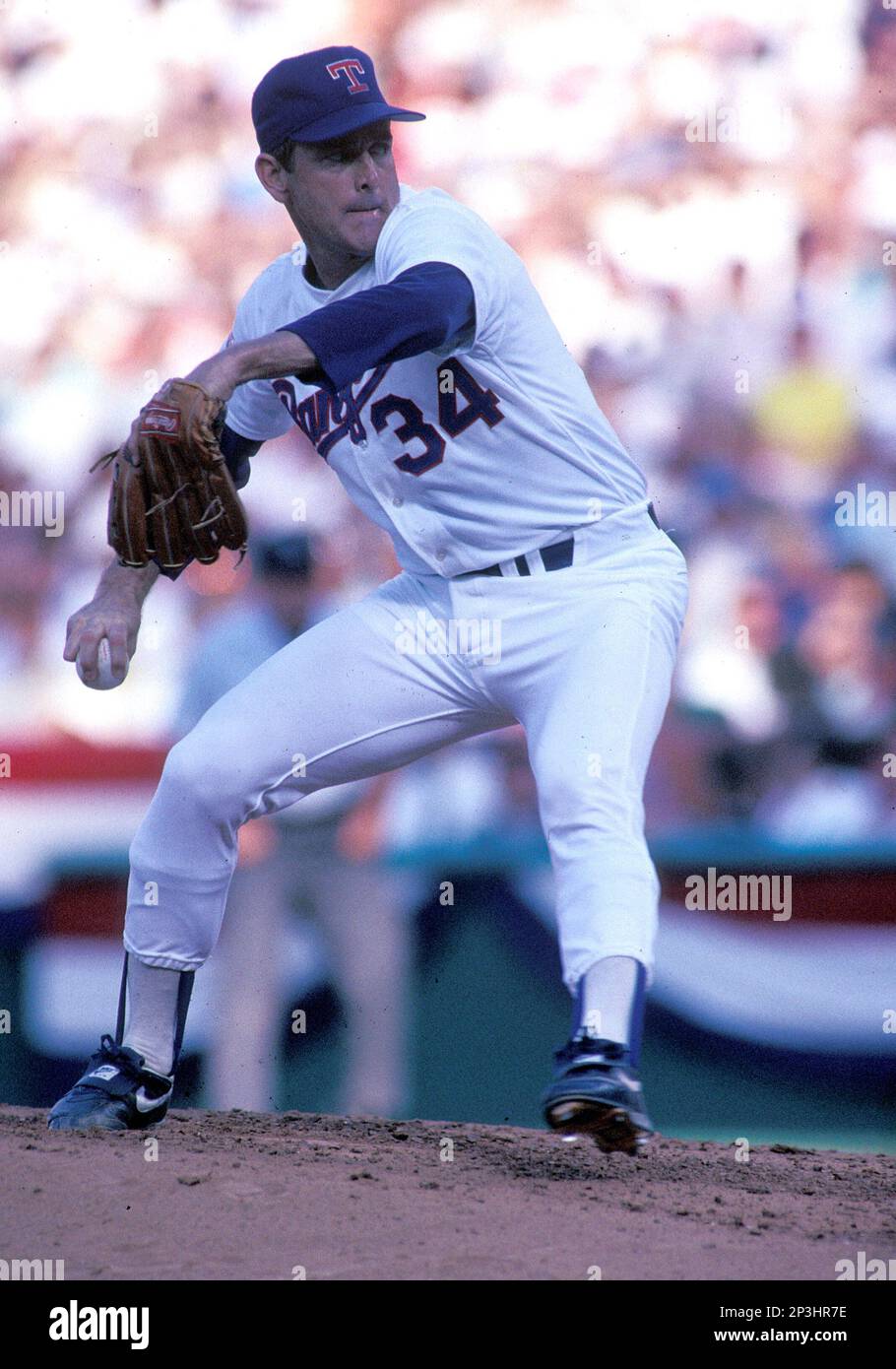 Texas Rangers Nolan Ryan(34) in action during a game from his 1989 ...