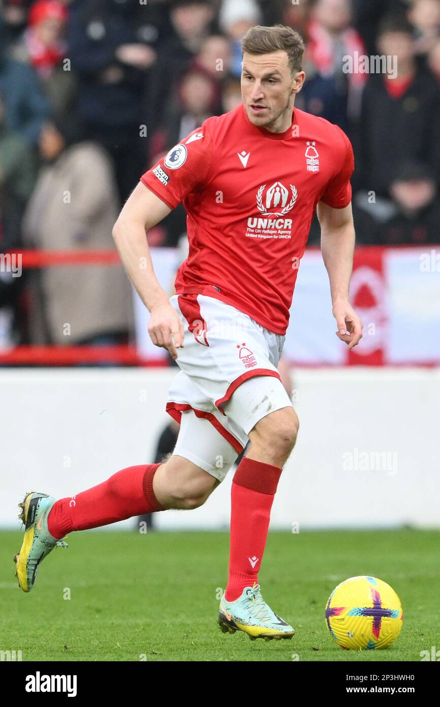 Chris Wood #39 of Nottingham Forest runs with the ball during the ...