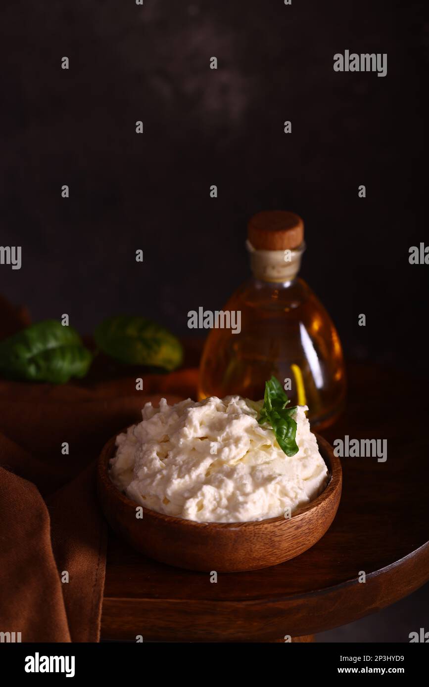 natural organic stracciatella cheese, rustic style Stock Photo - Alamy