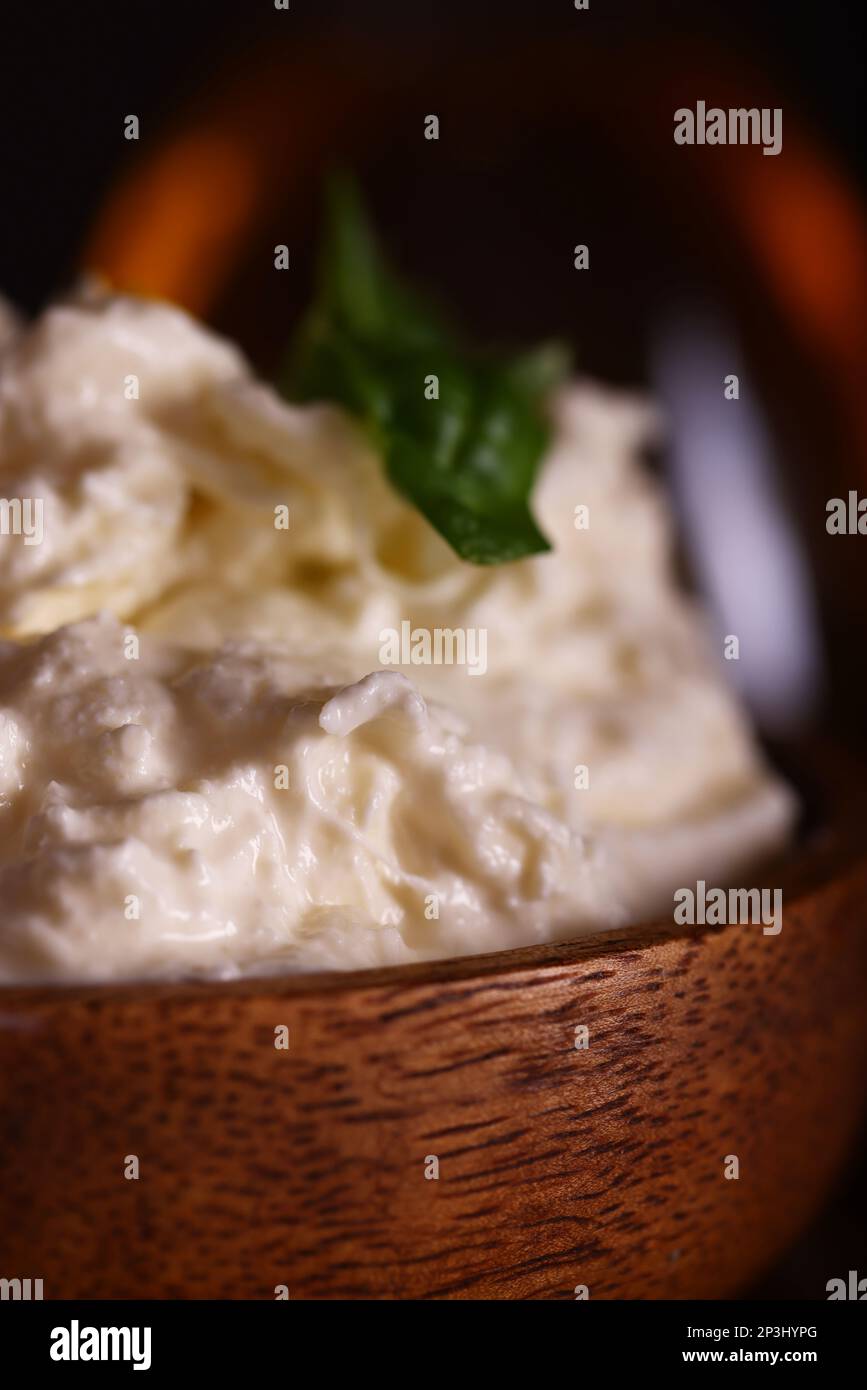 natural organic stracciatella cheese, rustic style Stock Photo - Alamy