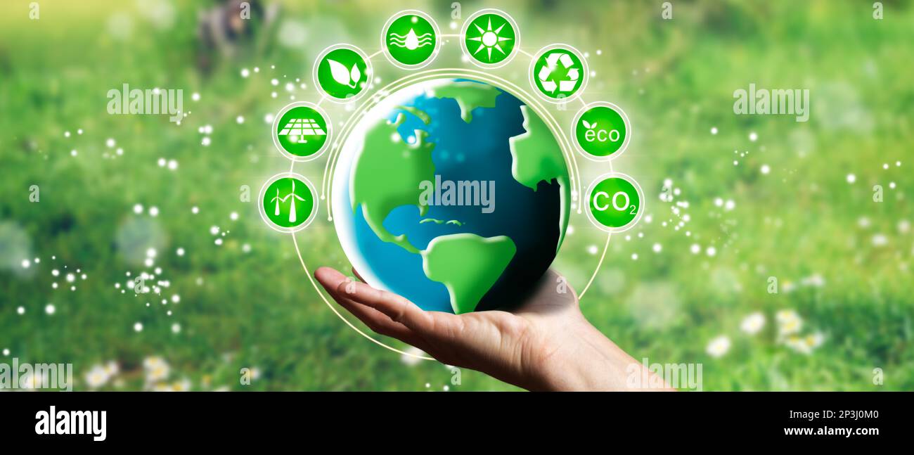 Zero emissions and carbon neutral concept in the hand. Renewable energy ...