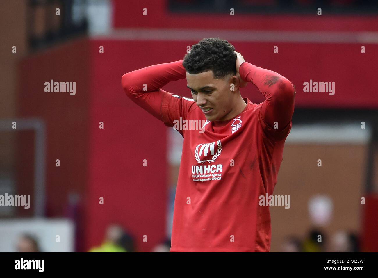 Nottingham Forest's Brennan Johnson reacts during the English Premier ...