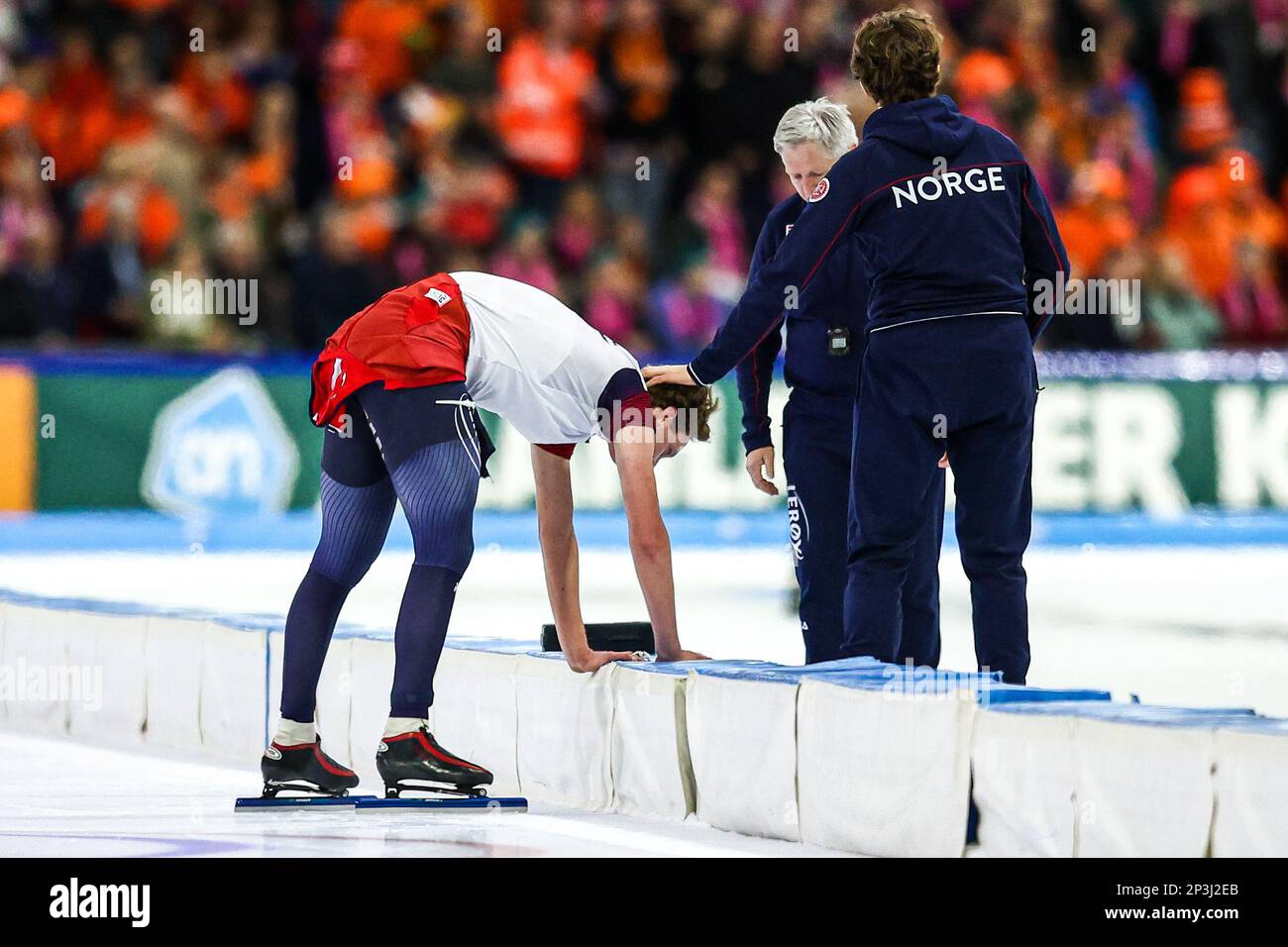 HERENVEEN - Sander Eitrem (NOR) breaks off his ride during the 10,000 ...