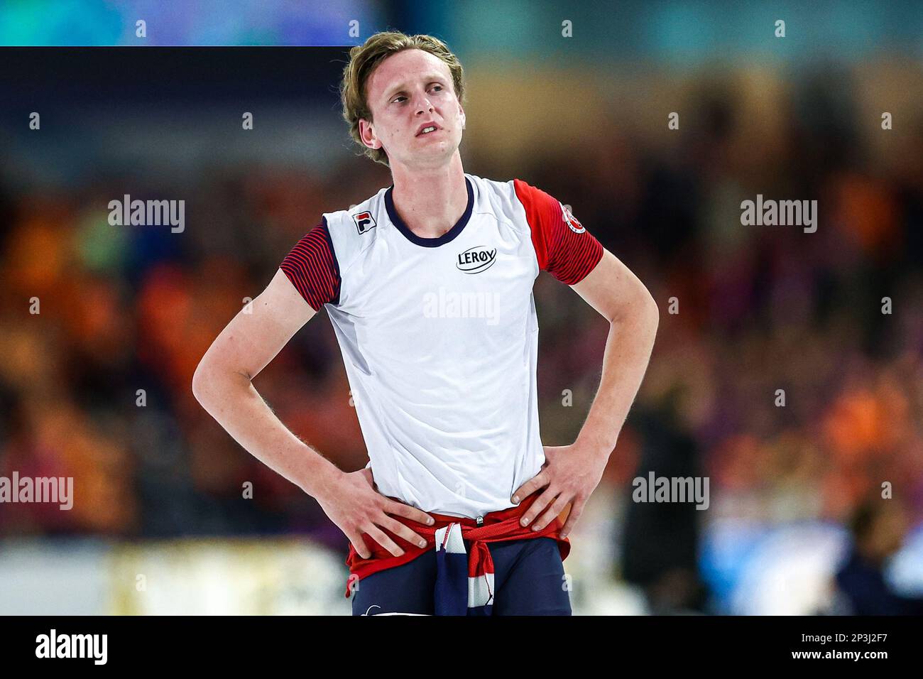 HERENVEEN - Sander Eitrem (NOR) breaks off his ride during the 10,000 ...