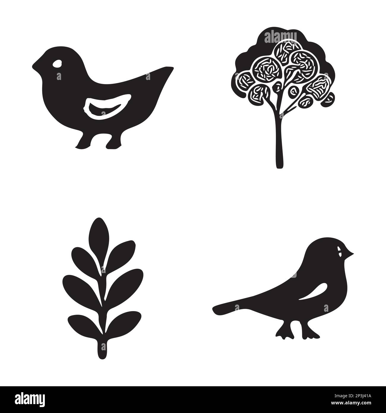 Set of bird and botanical vector motif. Collection of garden wildlife ...