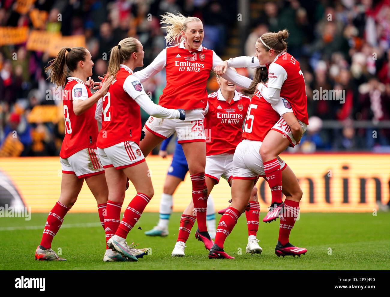 Arsenal's Kim Little (right) celebrates after scoring their side's ...