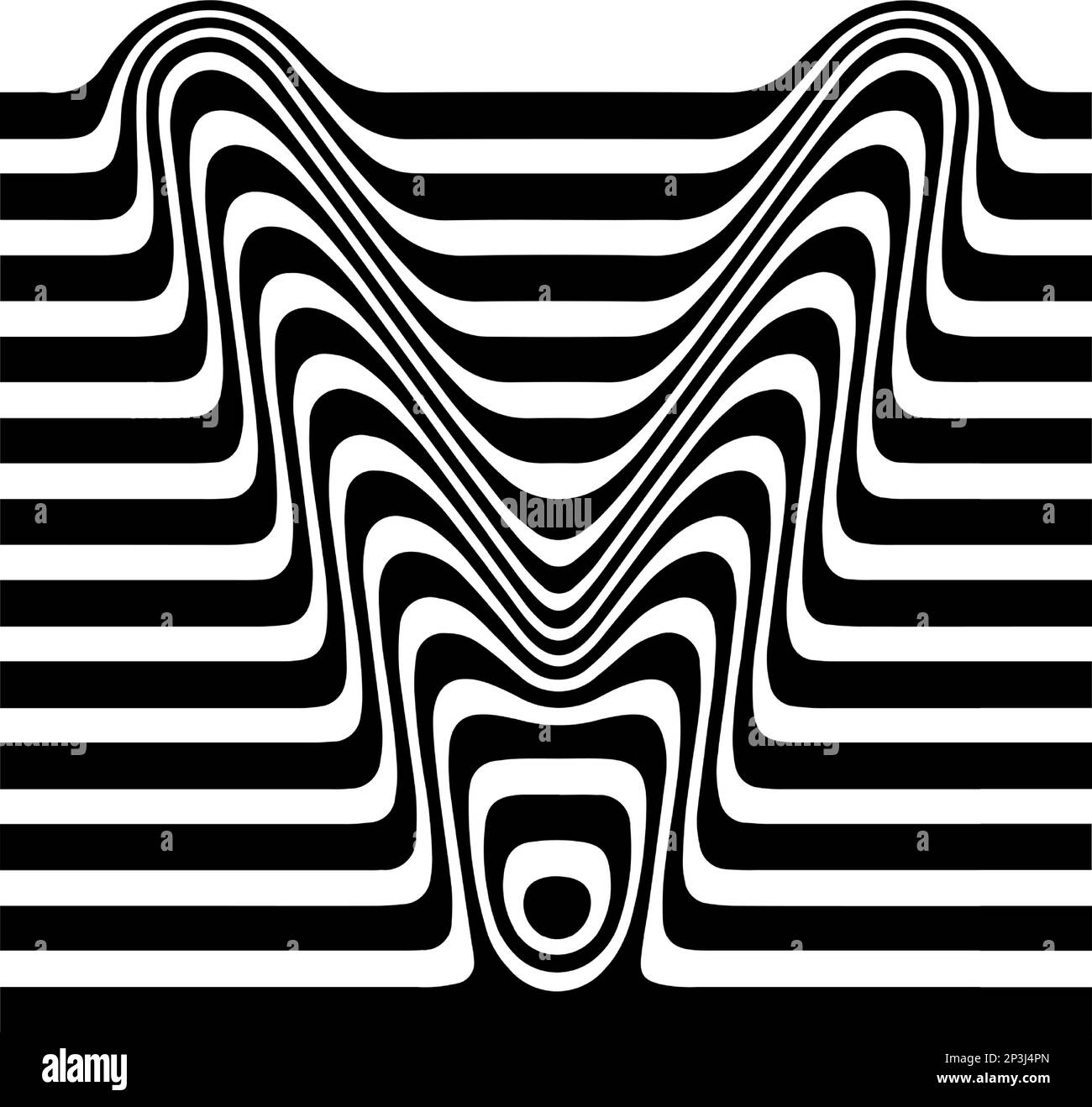 Liquified letter V, 3d striped sign, optical illusion font for opart ...