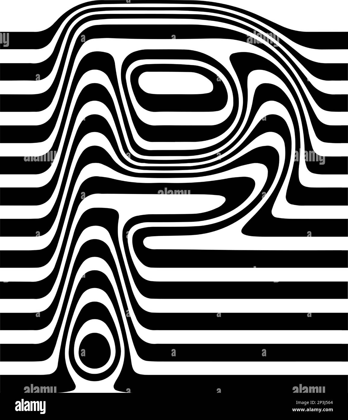 Liquified letter P, 3d striped sign, optical illusion font for opart ...