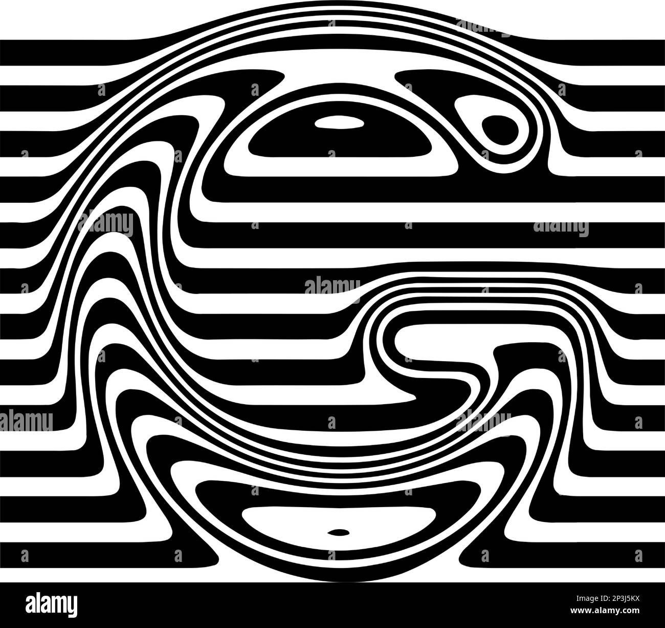 Liquified letter G, 3d striped sign, optical illusion font for opart ...