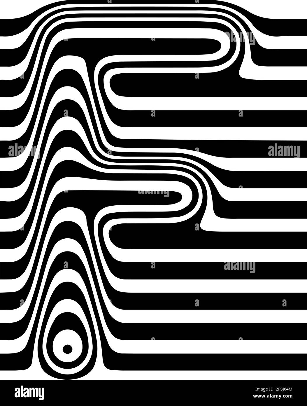 Liquified letter F, 3d striped sign, optical illusion font for opart ...