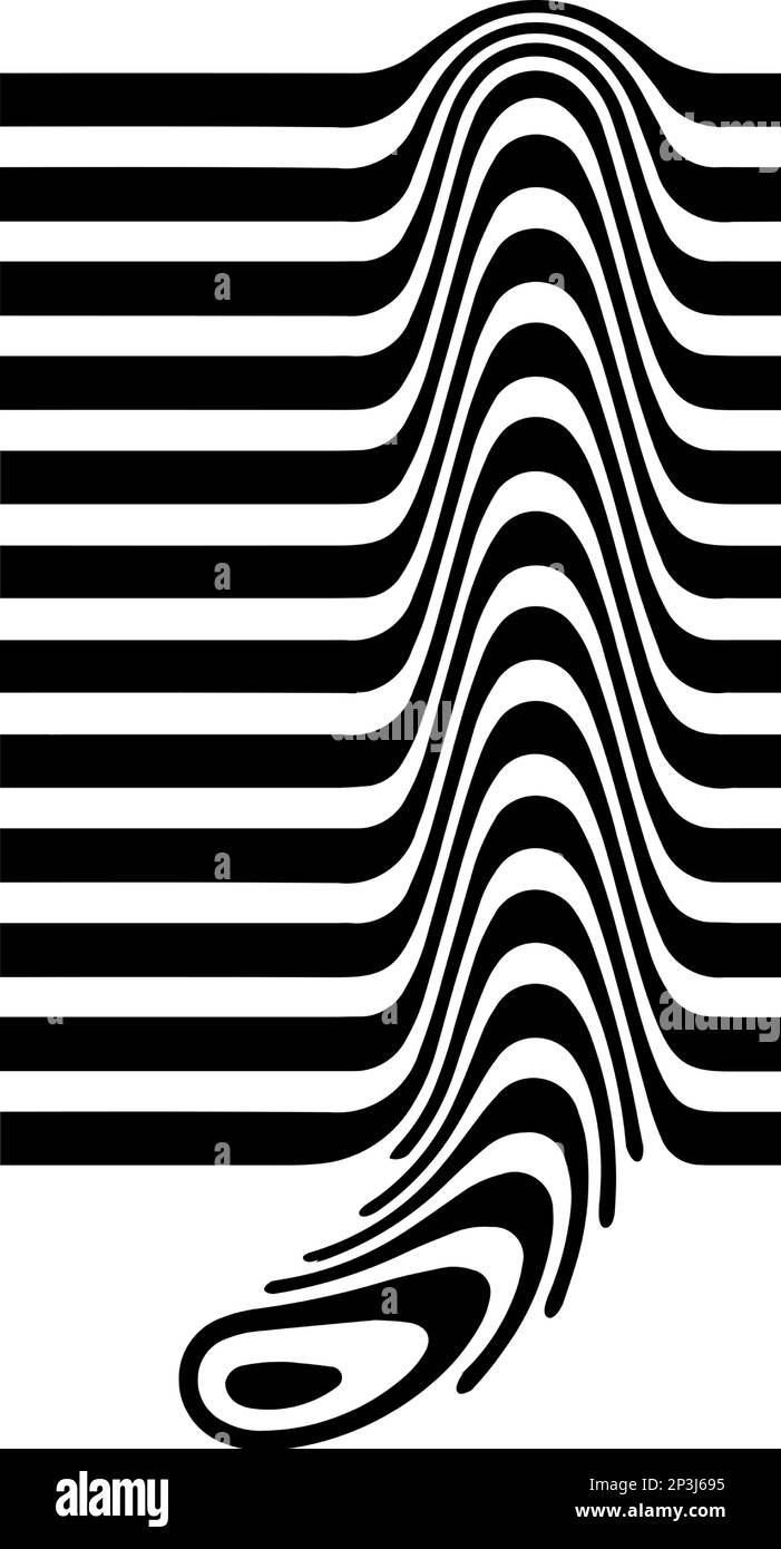 Liquified letter J, 3d striped sign, optical illusion font for opart ...