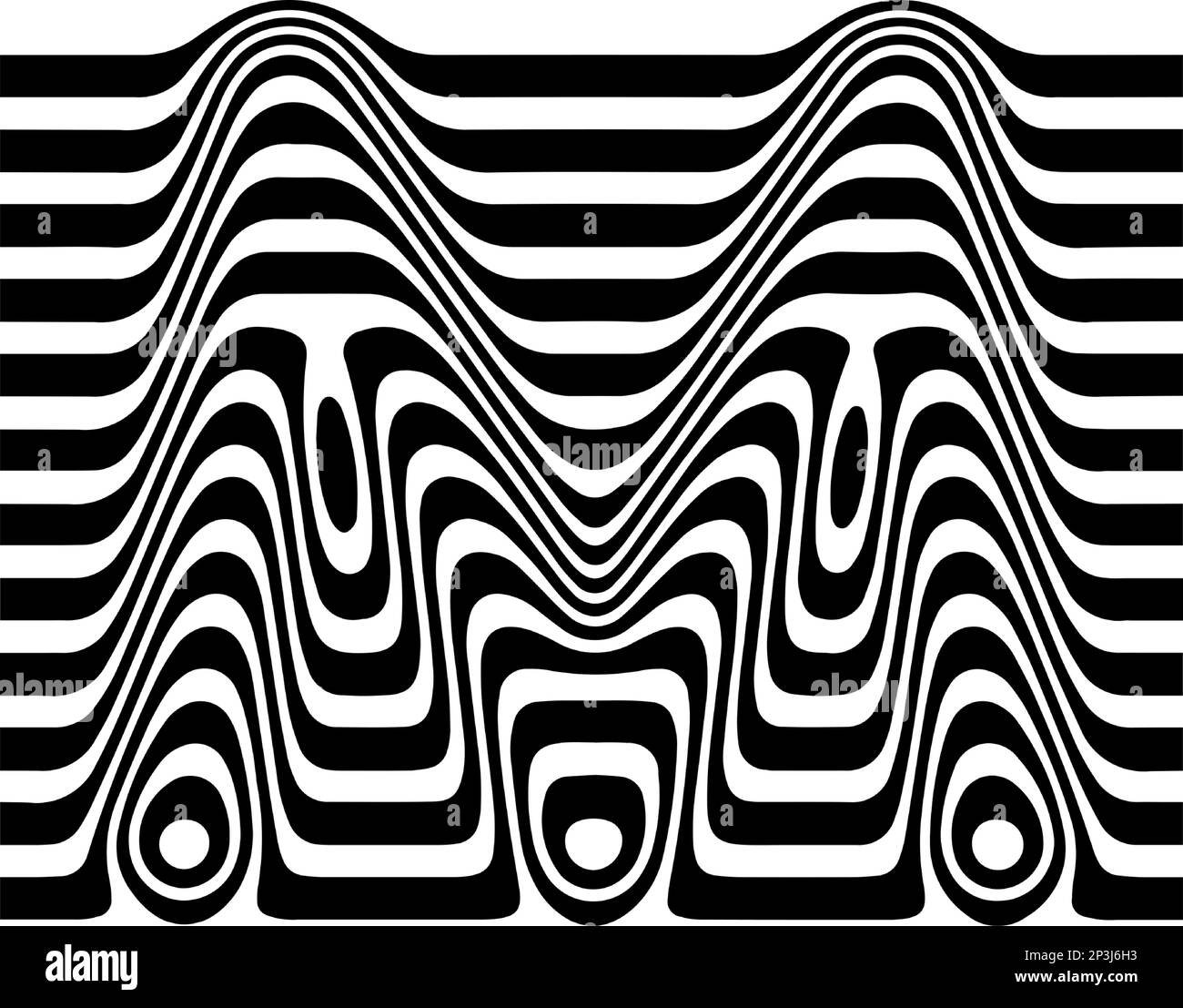 Liquified letter M, 3d striped sign, optical illusion font for opart ...