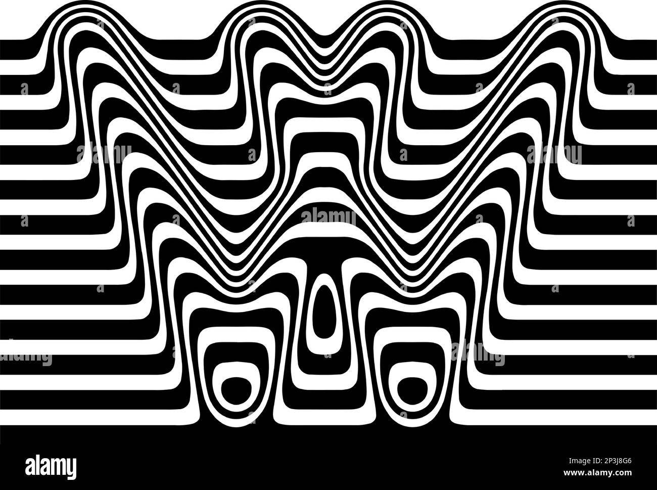 Liquified letter W, 3d striped sign, optical illusion font for opart ...