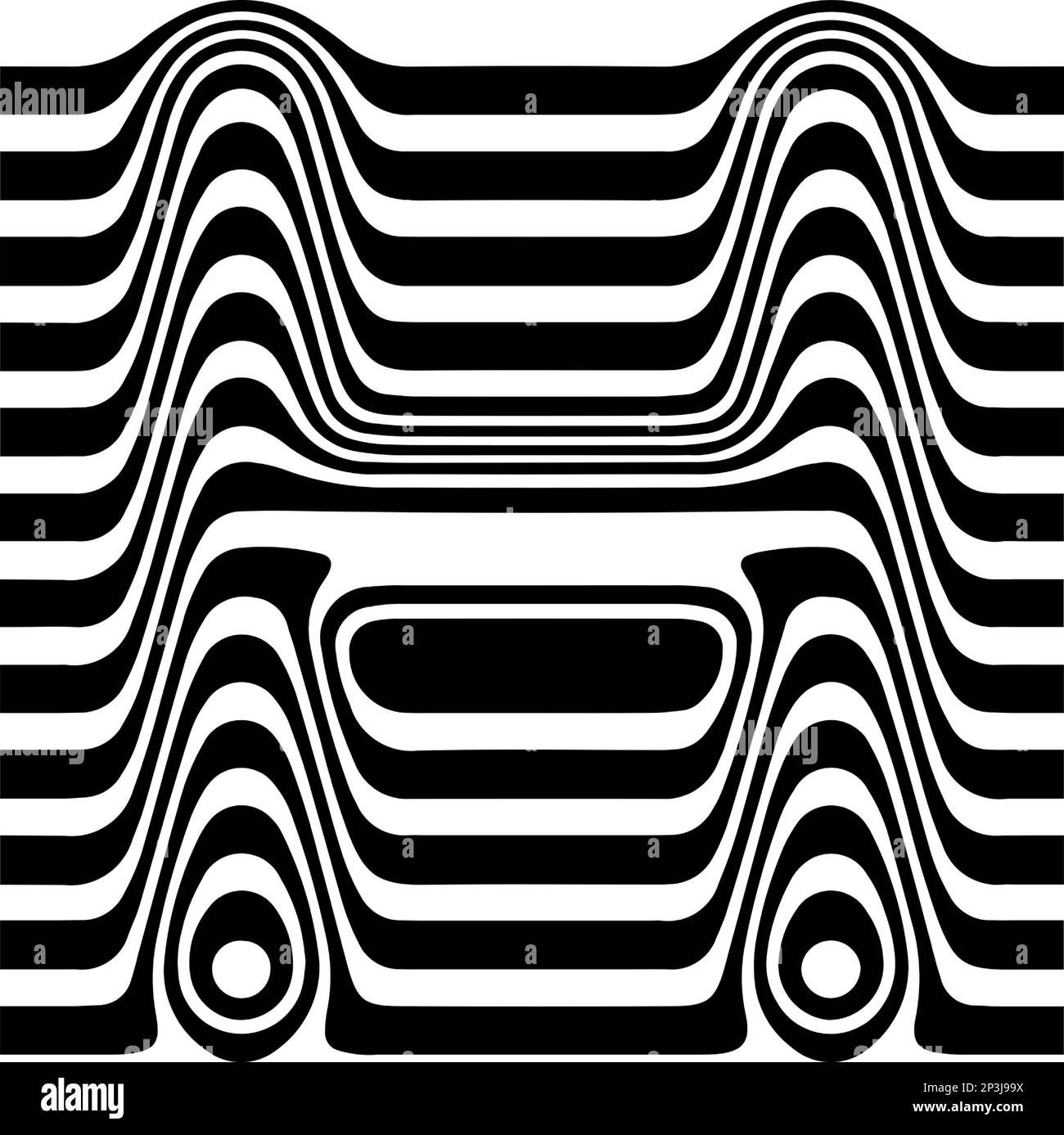 Liquified letter H, 3d striped sign, optical illusion font for opart ...