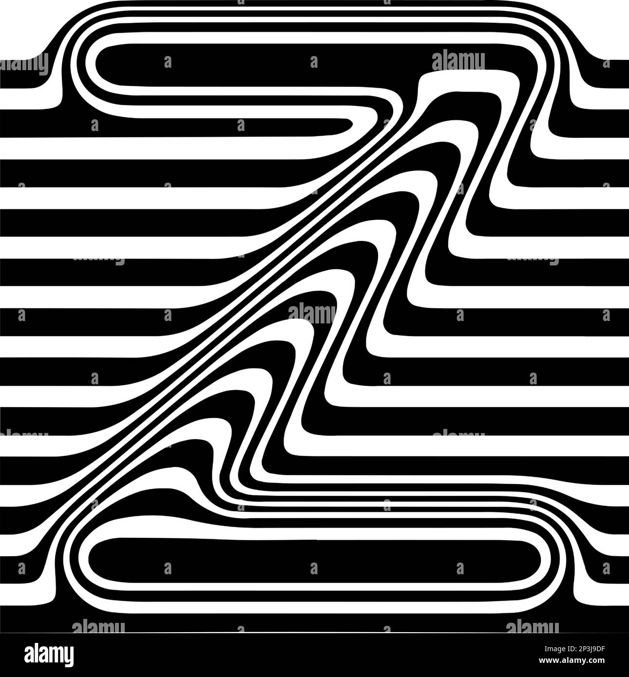 Liquified letter Z, 3d striped sign, optical illusion font for opart ...