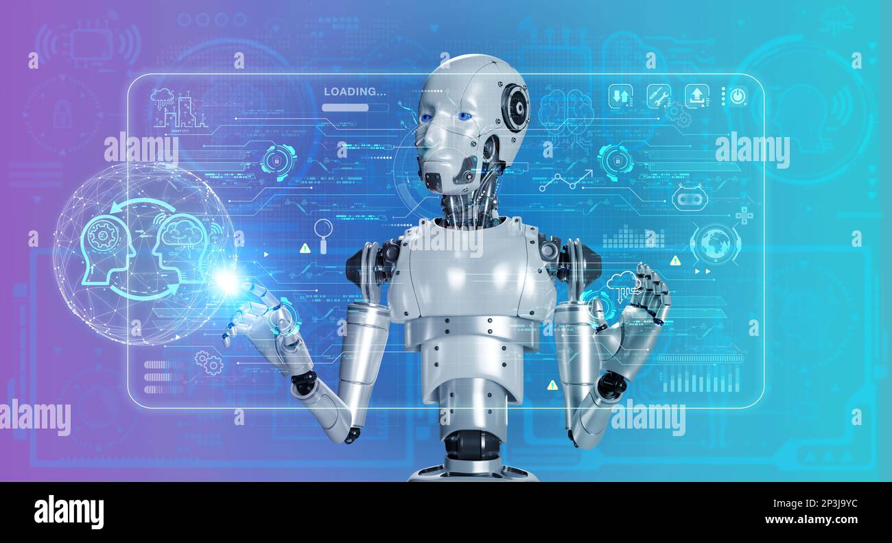 3d rendering human robot working and learning on virtual reality ...