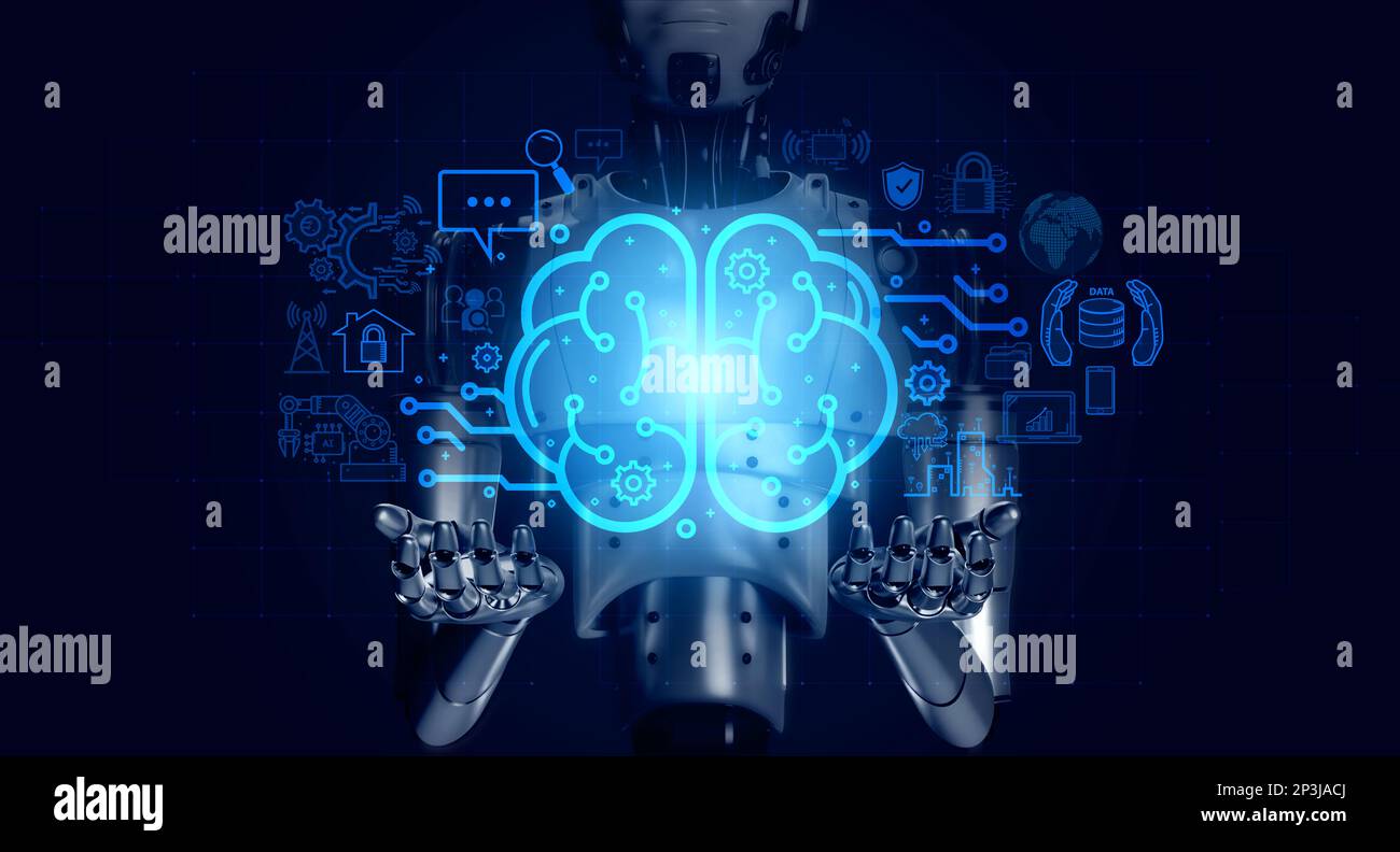Brain working of Artificial Intelligence (AI) with 3d rendering robot ...