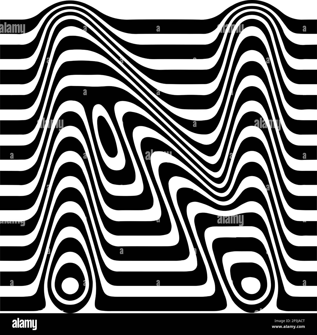 Liquified letter N, 3d striped sign, optical illusion font for opart ...