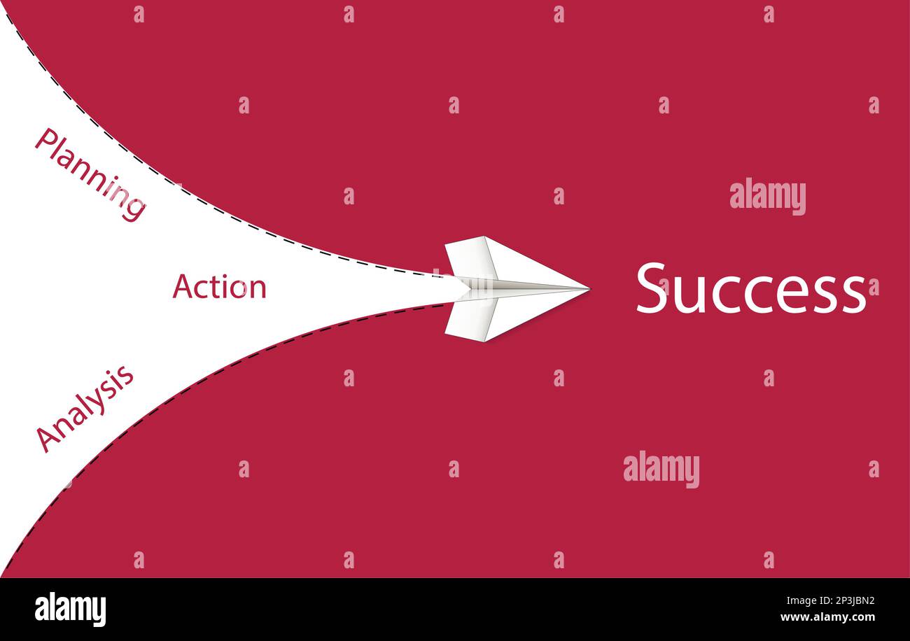 Paper plane flies to success. Planning, action, analysis Stock Vector ...