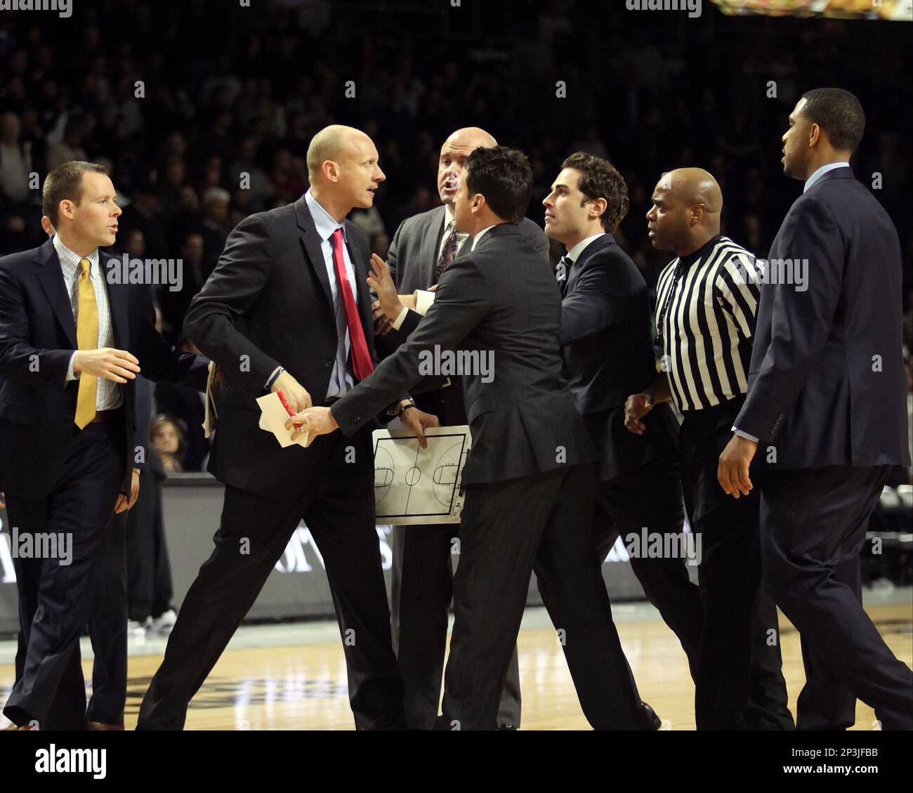 January 22 2015: Head Coach Chris Mack gets excited with a referee in ...