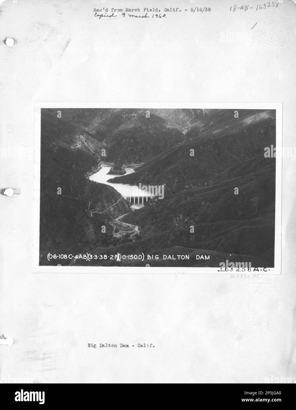 California - Dark Hole; Big Dalton Dam through Davis, Aerial Photograph ...