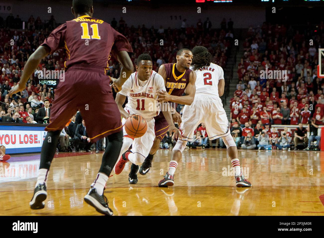 January 20, 2015: Tarin Smith #11 of the Nebraska Cornhuskers blasts ...
