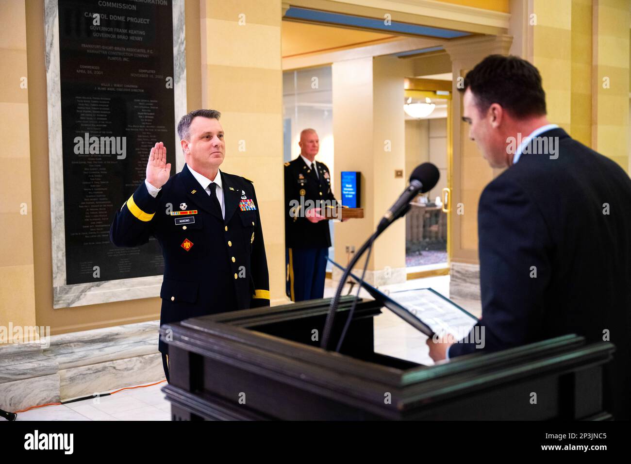 Maj. Gen. Thomas H. Mancino, adjutant general for Oklahoma, takes the Oath of Commissioned ...