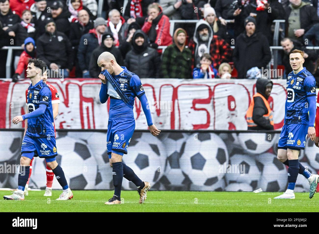 Mechelen's Geoffry Hairemans shows defeat during a soccer match between ...