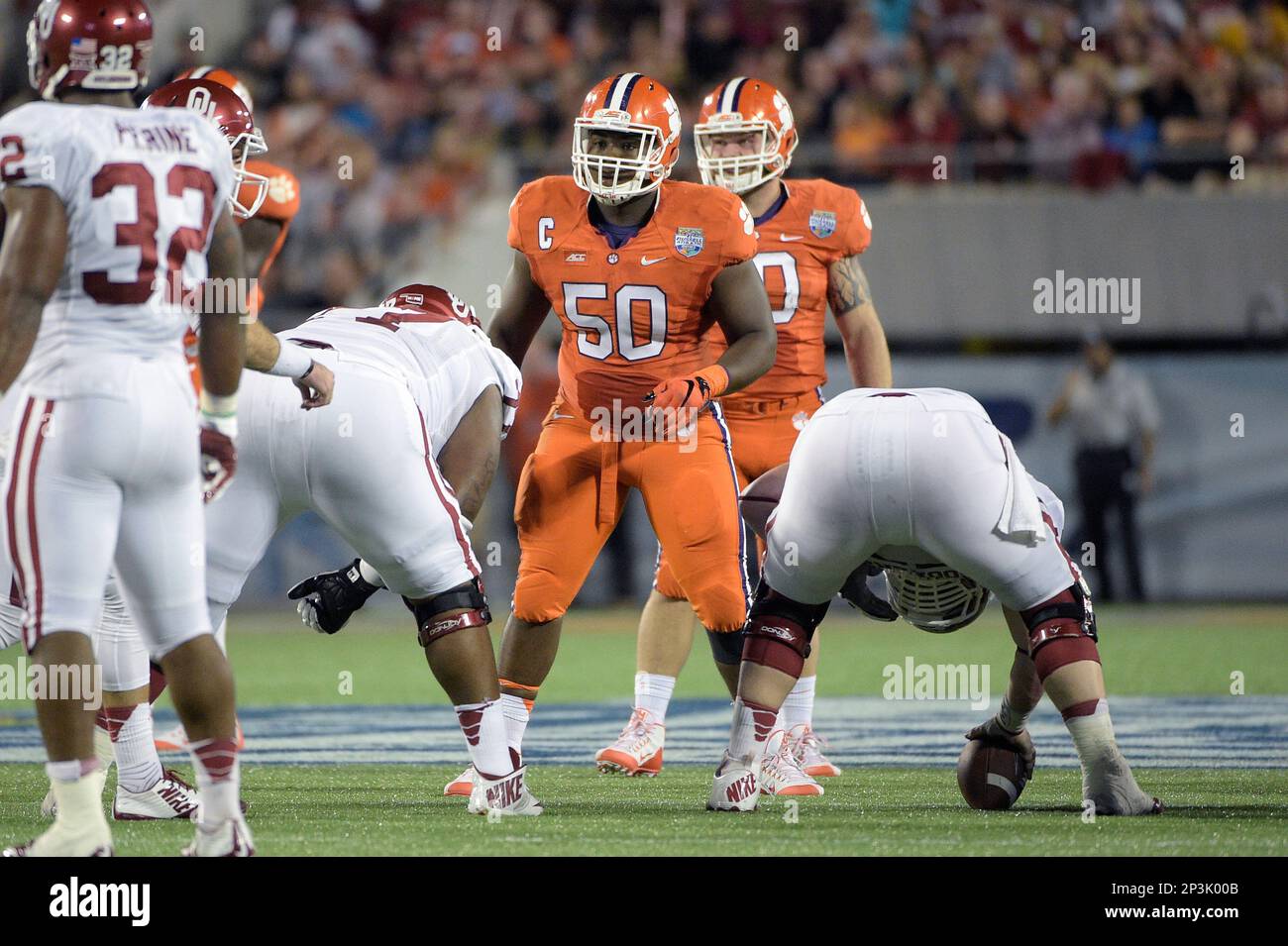 Clemson defensive tackle Grady Jarrett (50) sets up for a play during ...