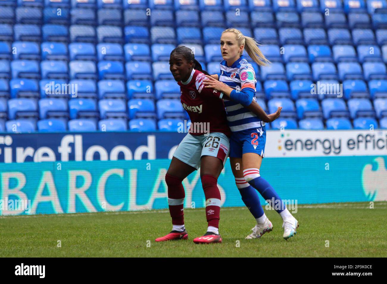 Reading, England, 5th March 2023 Viviane Asseyi (26 West Ham) and Faye ...