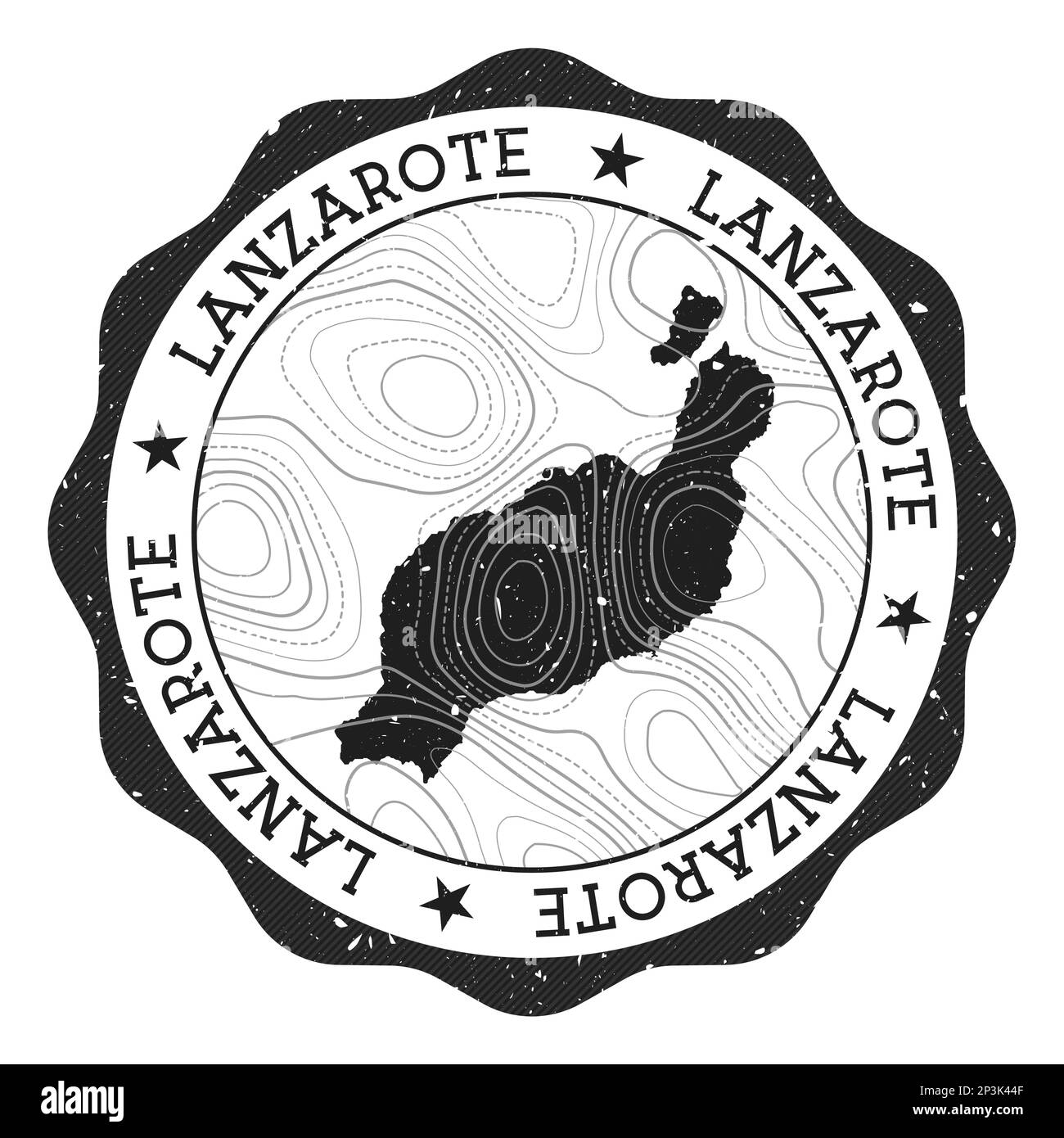 Lanzarote outdoor stamp. Round sticker with map of island with ...
