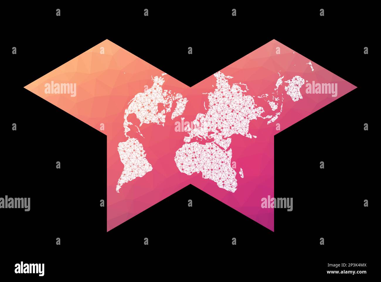 World network map. Gnomonic butterfly projection. Wired globe in ...