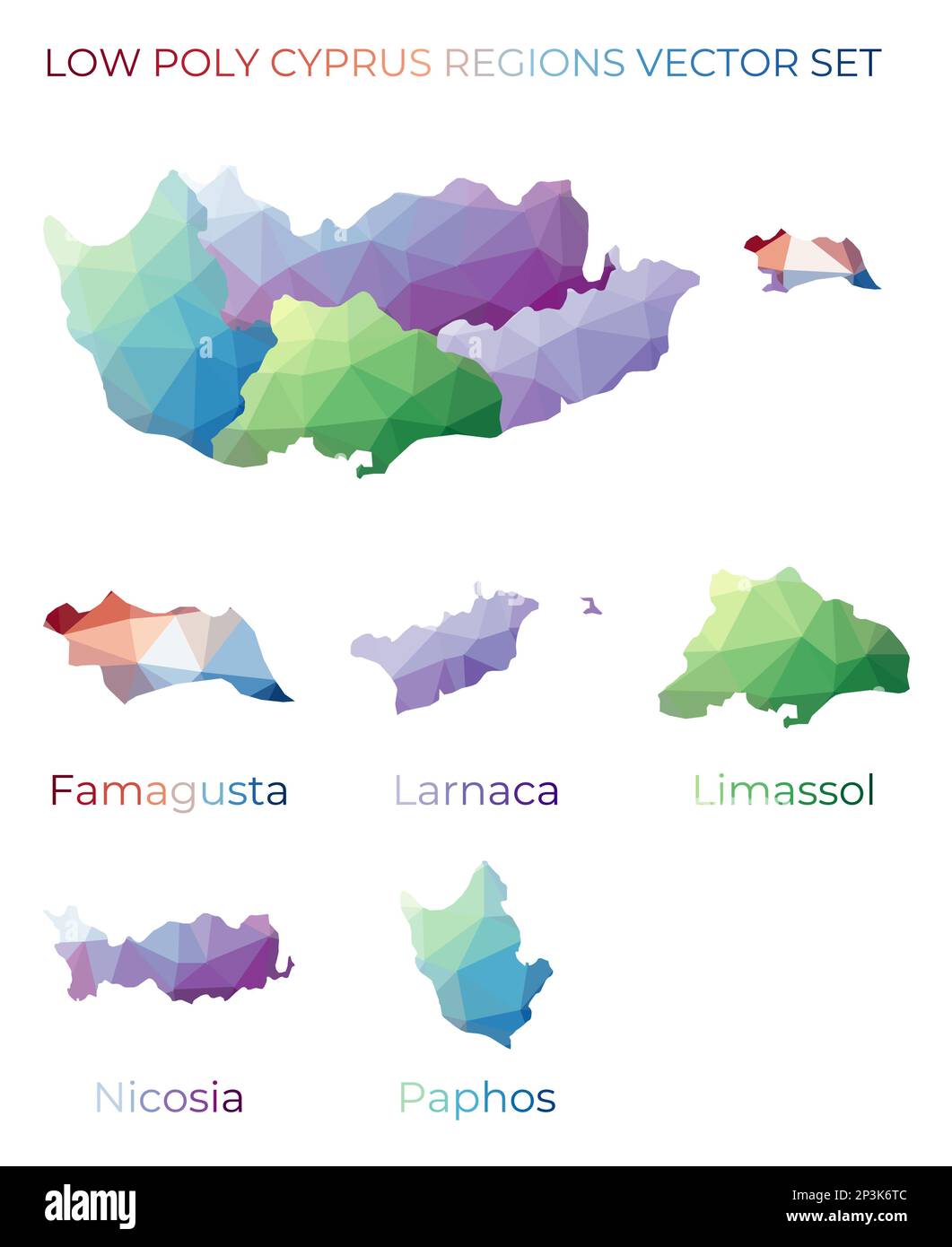 Cypriot low poly regions. Polygonal map of Cyprus with regions ...