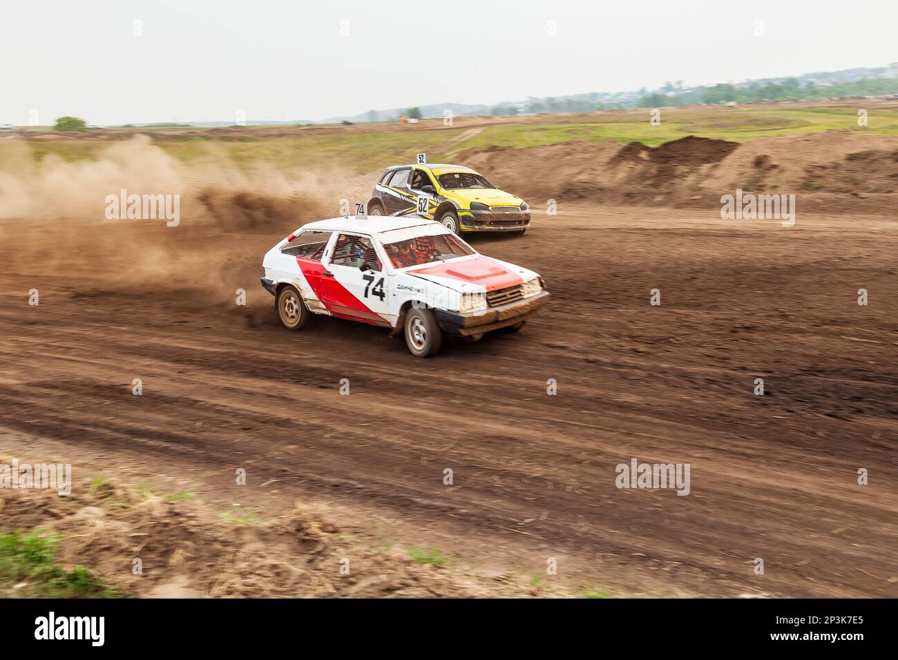 Novosibirsk, Russia - 08.07.2022: Rally off-road car make a turn with ...