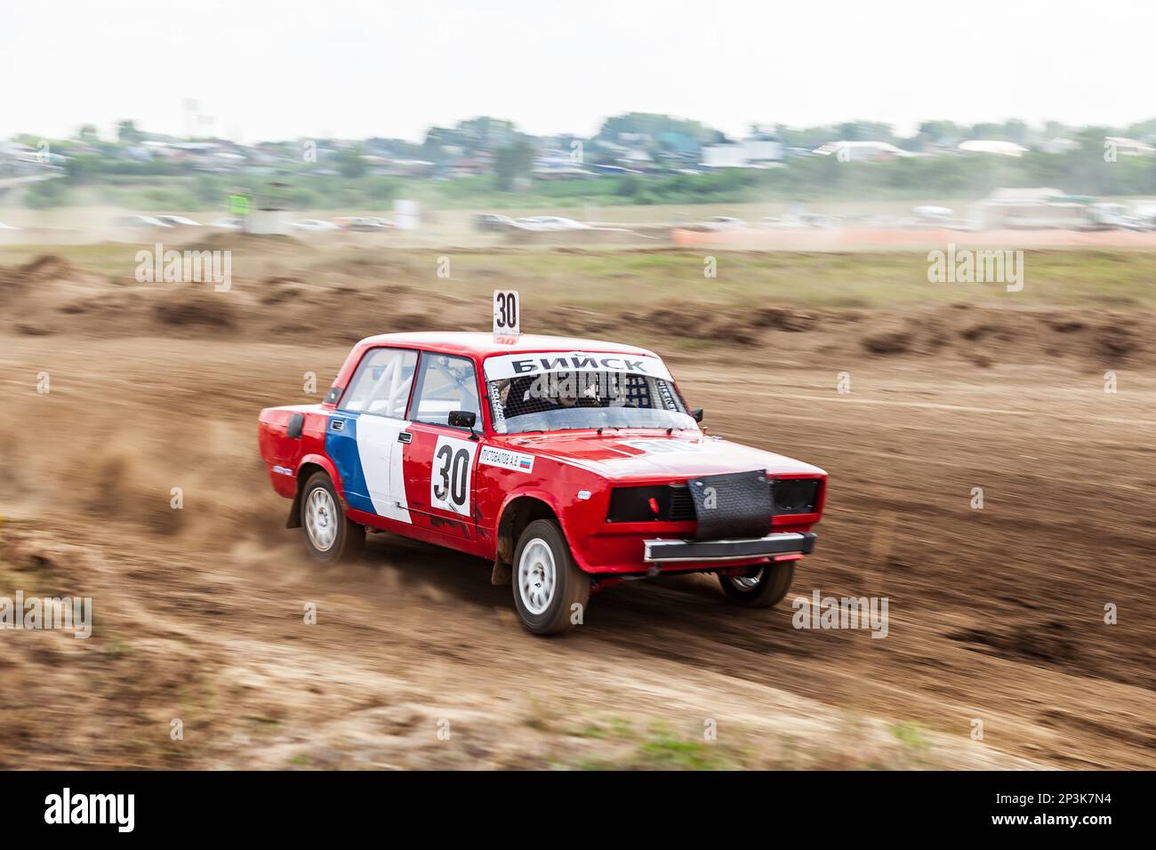 Novosibirsk, Russia - 08.07.2022: Rally off-road car make a turn with ...