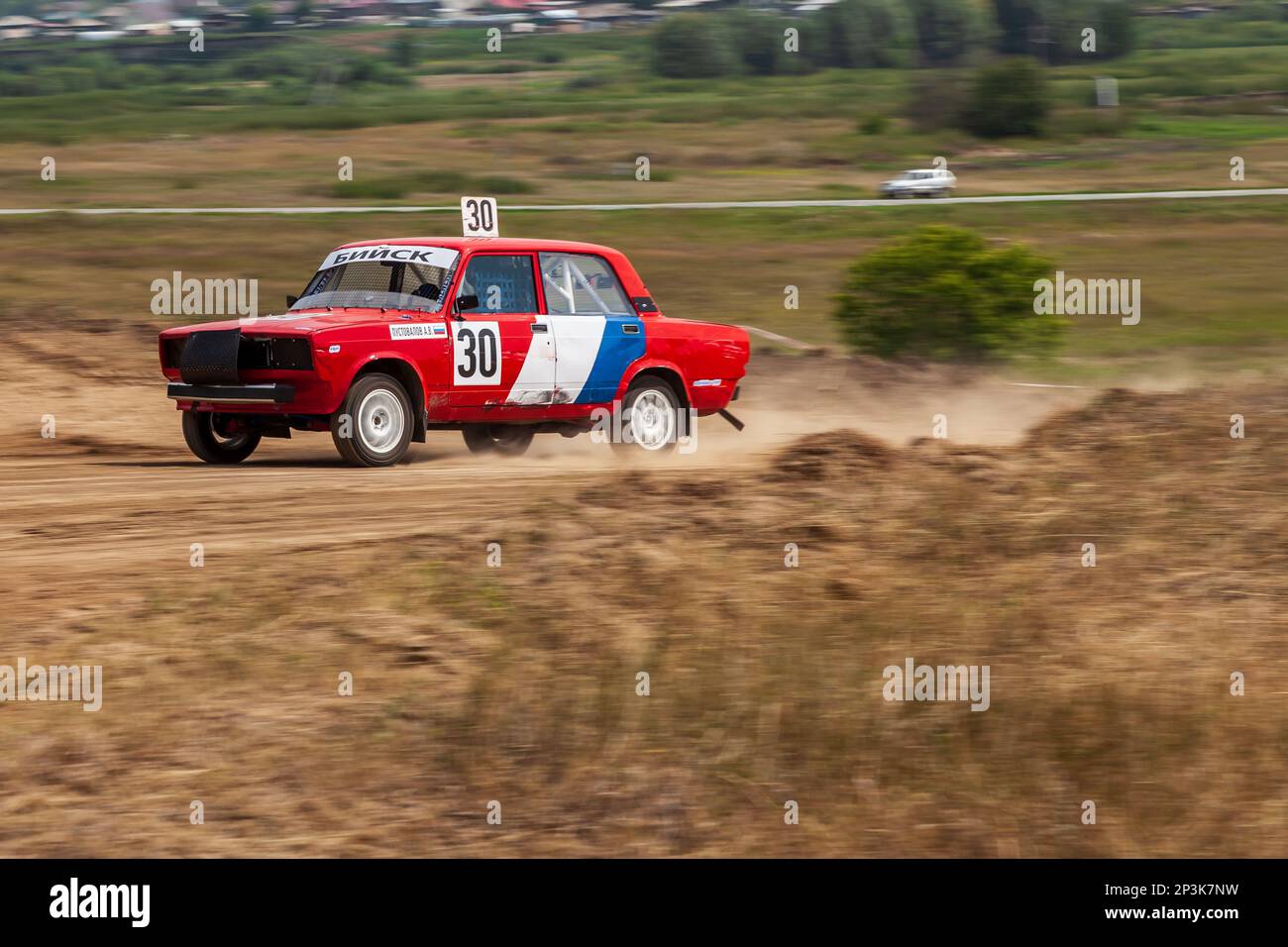 Novosibirsk, Russia - 08.07.2022: Rally off-road car make a turn with ...