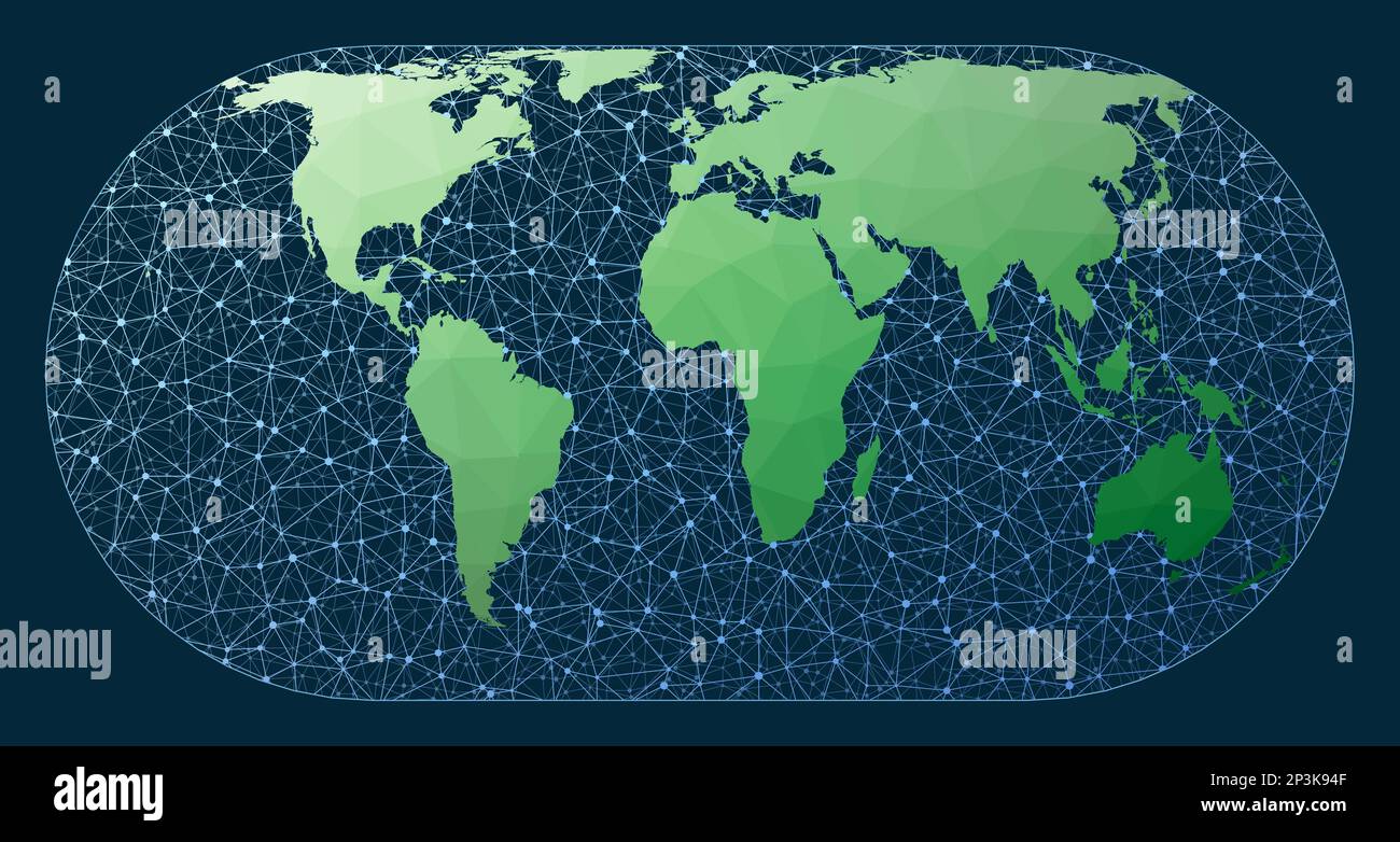 Communications map of the world. Eckert 4 projection. Green low poly ... Communications map of the world. Eckert 4 projection. Green low poly ...