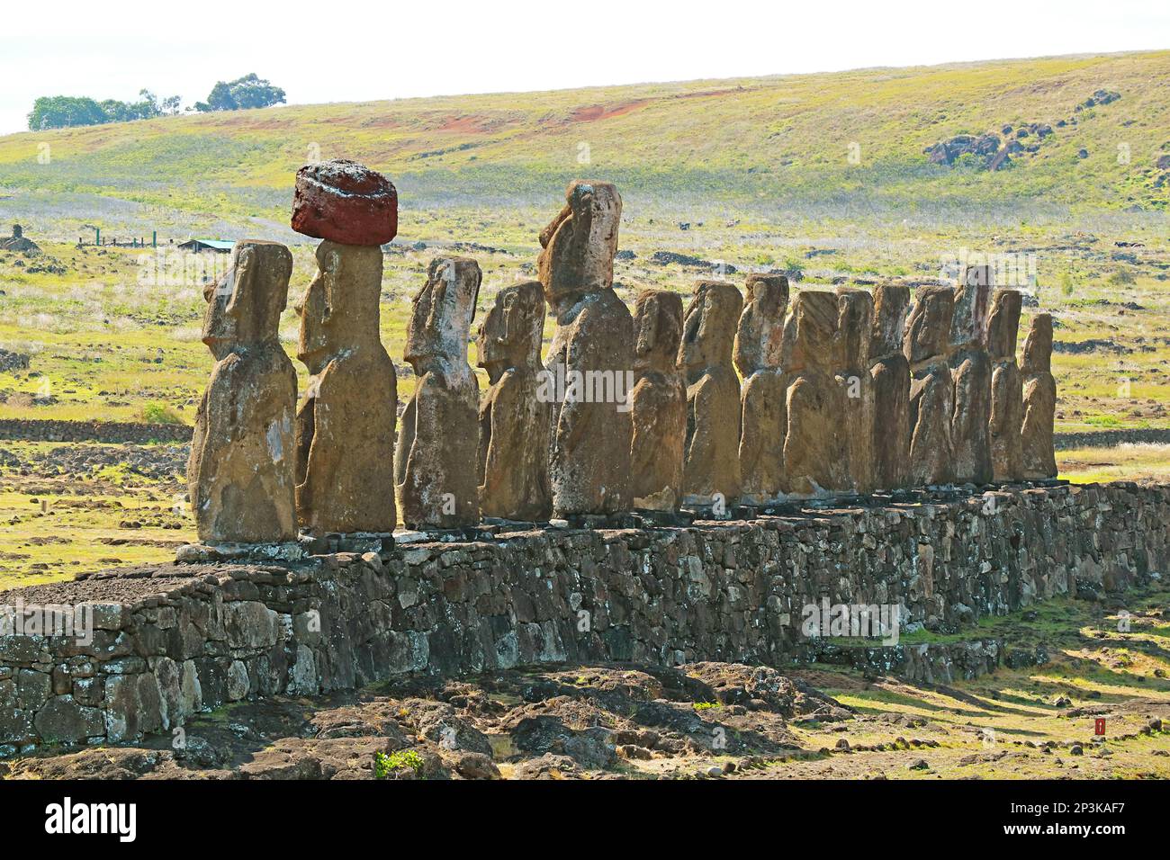 The back of gigantic Moai statues as seen while approaching Ahu ...