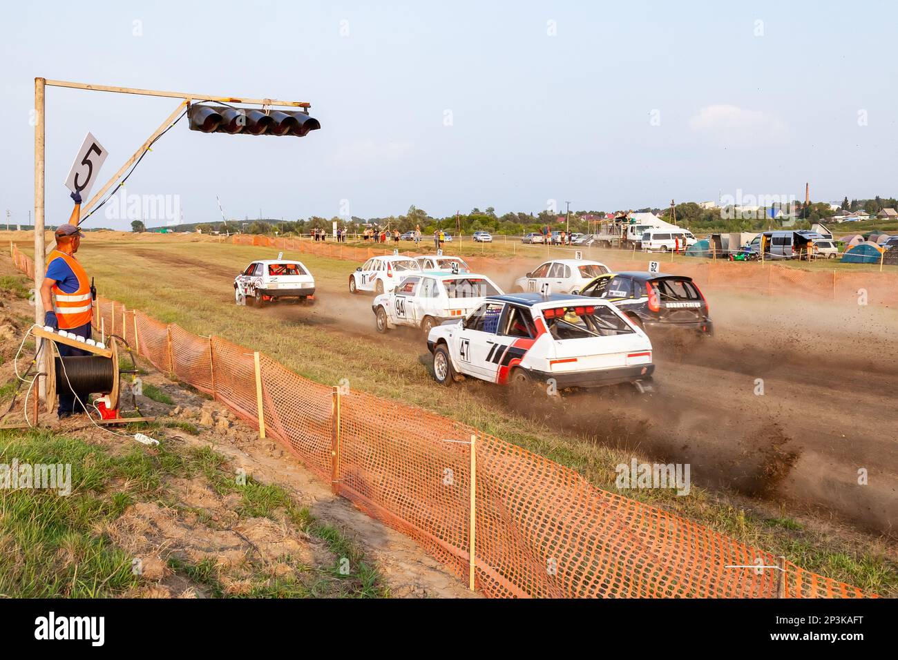 Novosibirsk, Russia - 08.07.2022: Rally off-road car make a turn with ...