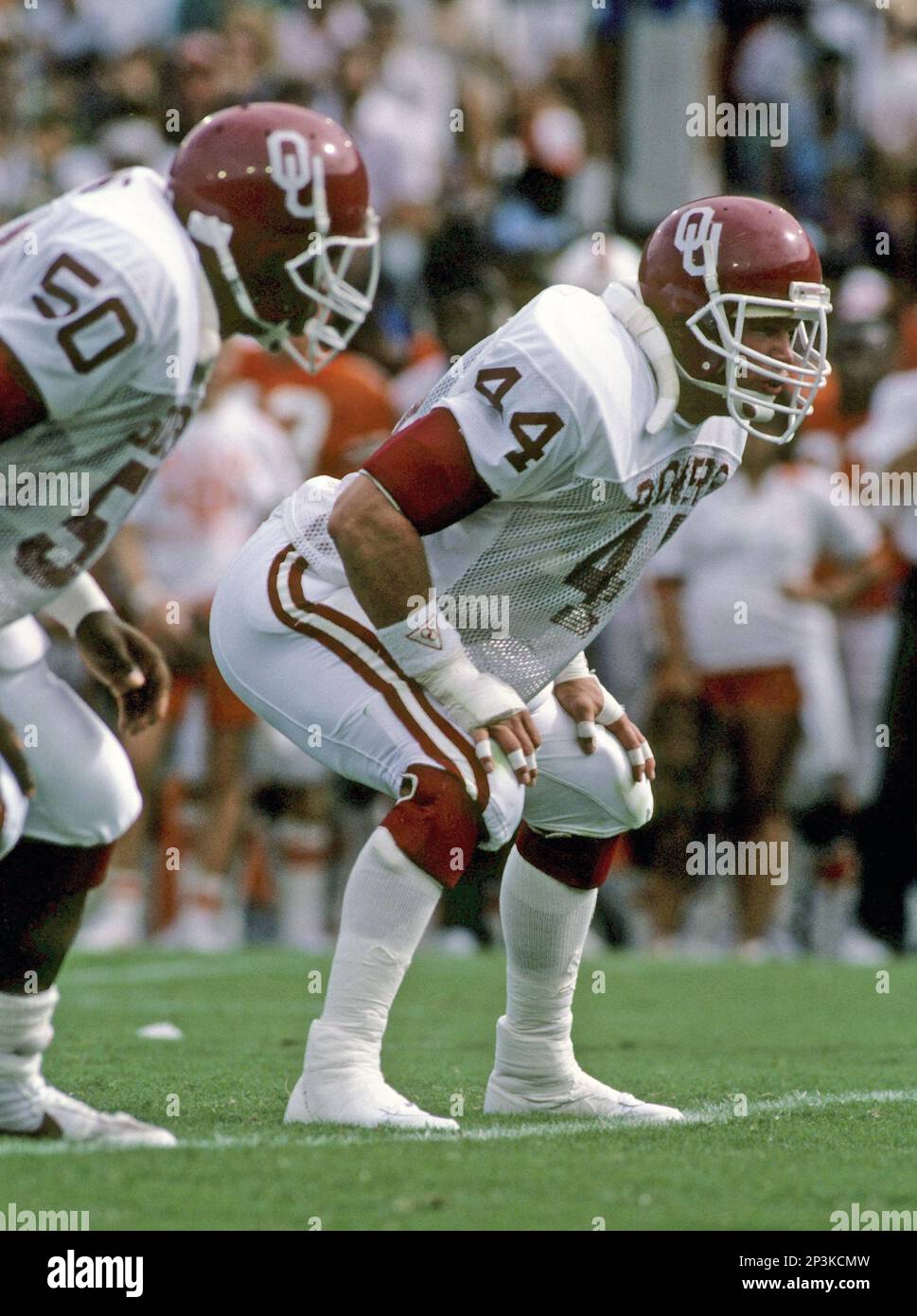 University of Oklahoma linebacker Brian Bosworth (44) sets for play ...