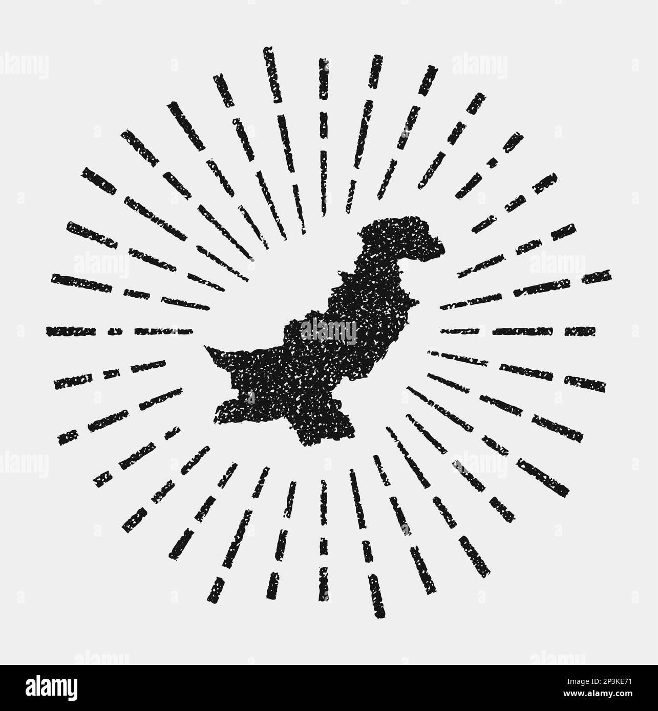 Vintage map of Pakistan. Grunge sunburst around the country. Black ...