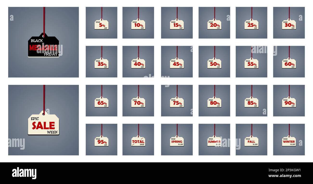 Simple discount tags collection. Sale vector badge template on a red ...