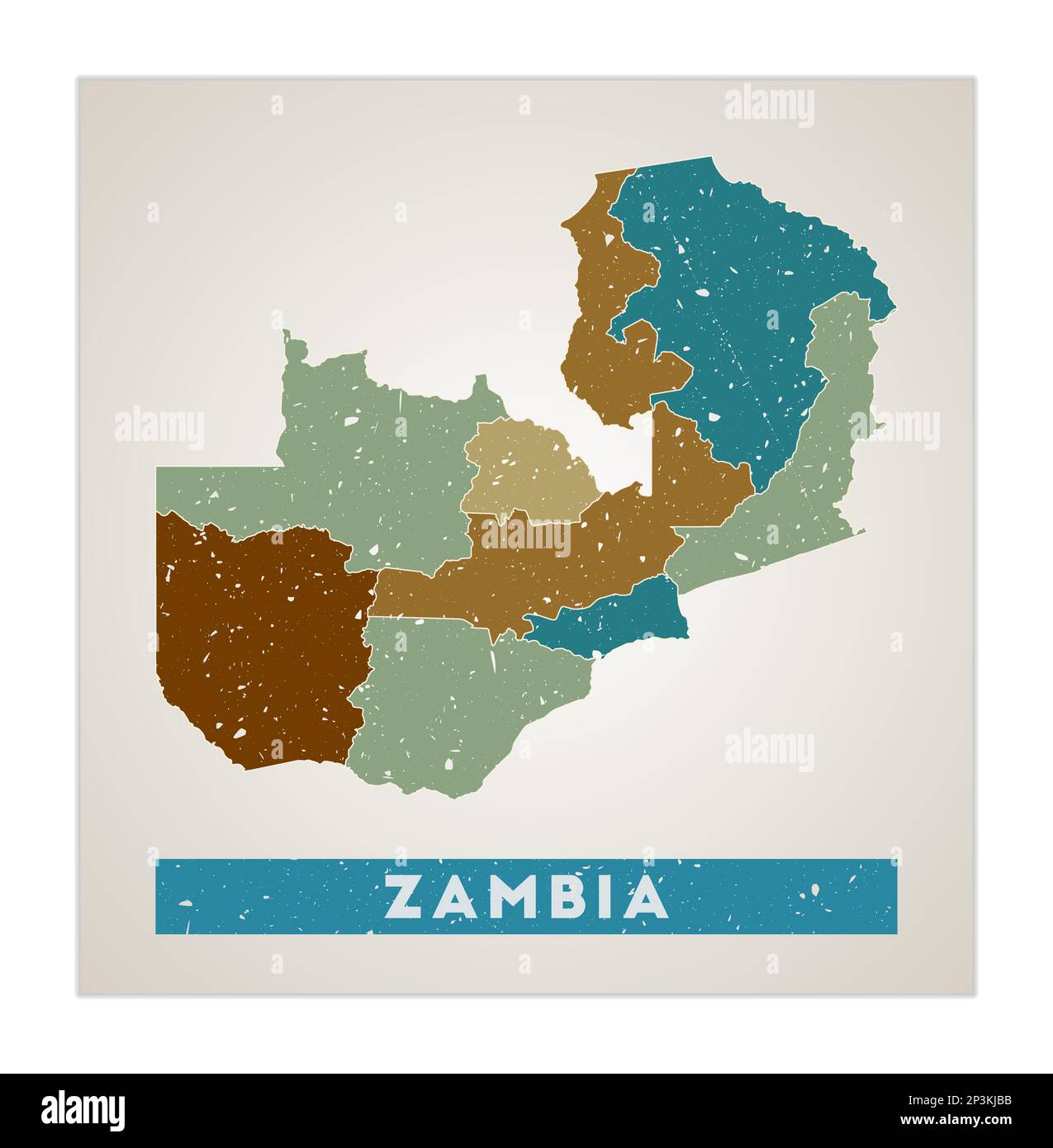 Zambia map. Country poster with regions. Old grunge texture. Shape of ...