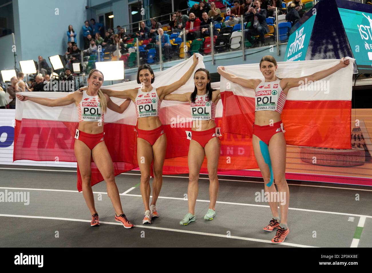 Poland athletes pose after winning the bronze medal in the Women 4 X ...