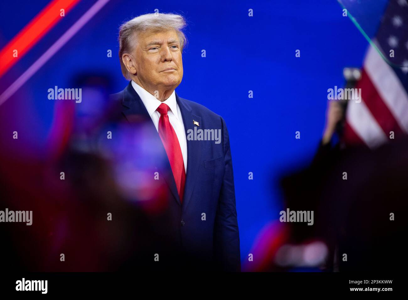 Former President Donald Trump arrives to speak during the Conservative ...