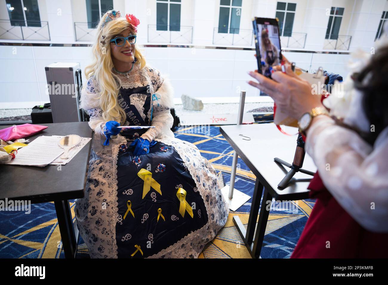 Drag artist Ryan Woods, a.k.a. Lady Maga USA, is seen during the ...