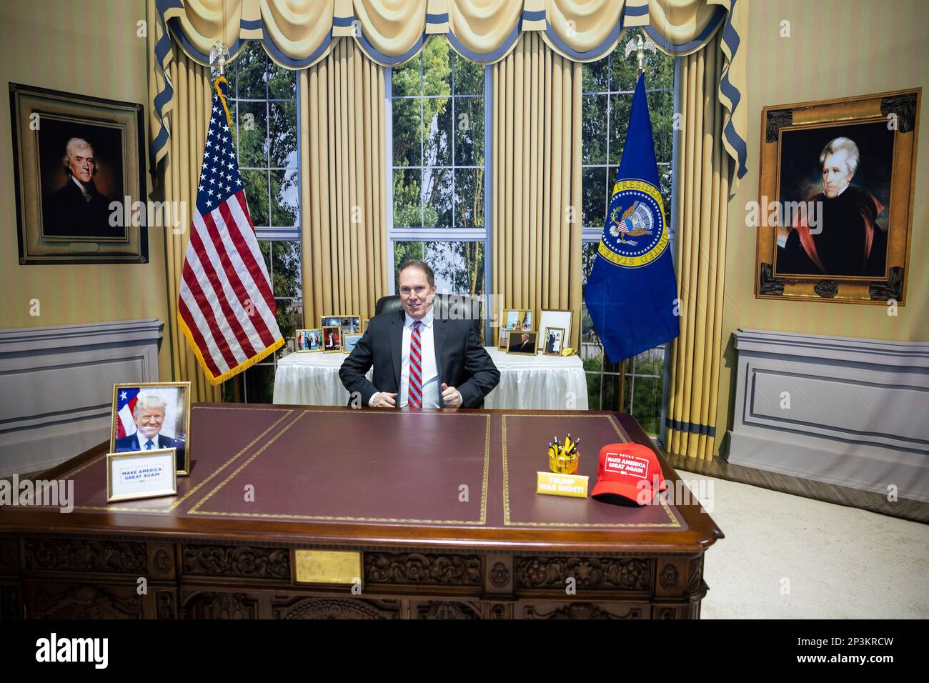Former White House policy advisor Robert Bowes is seen in a replica of ...