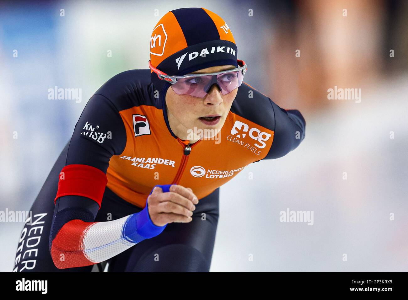 HERENVEEN - Irene Schouten (NED) during the 5000 meters for women at the ISU World Speed Skating ...