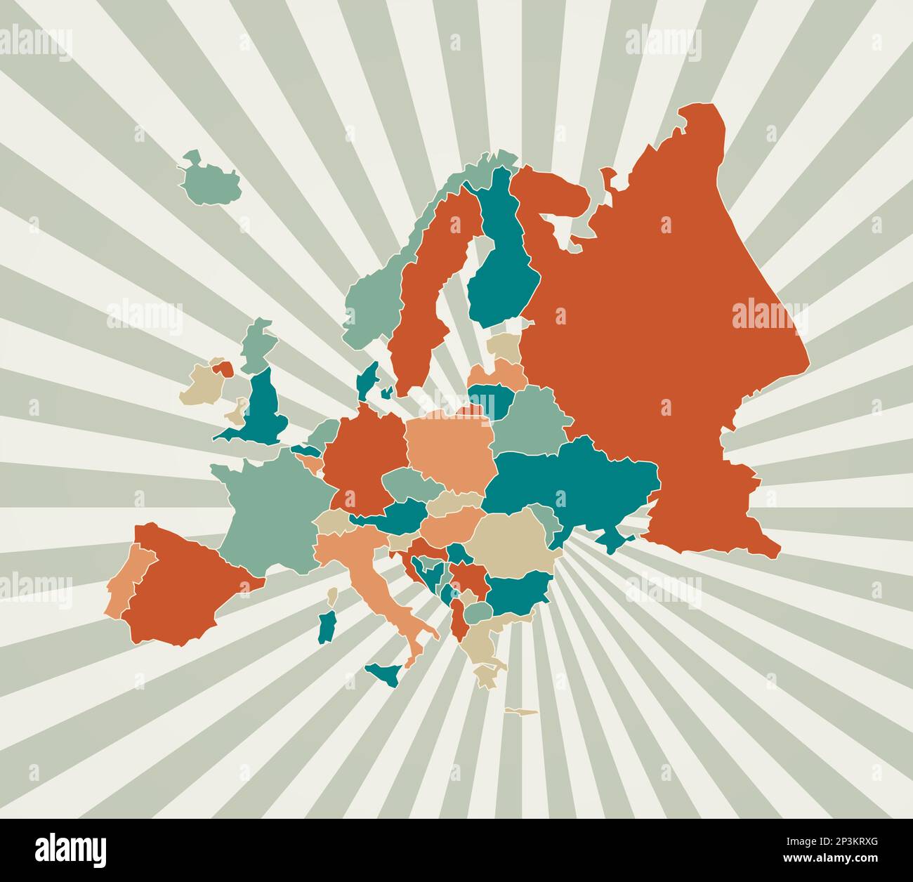 Europe map. Poster with map of the continent in retro color palette ...